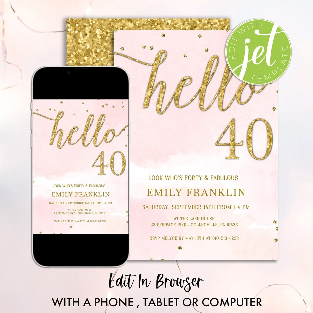 40th Birthday Party Invites, 40th Birthday Invitation Instant Download ...