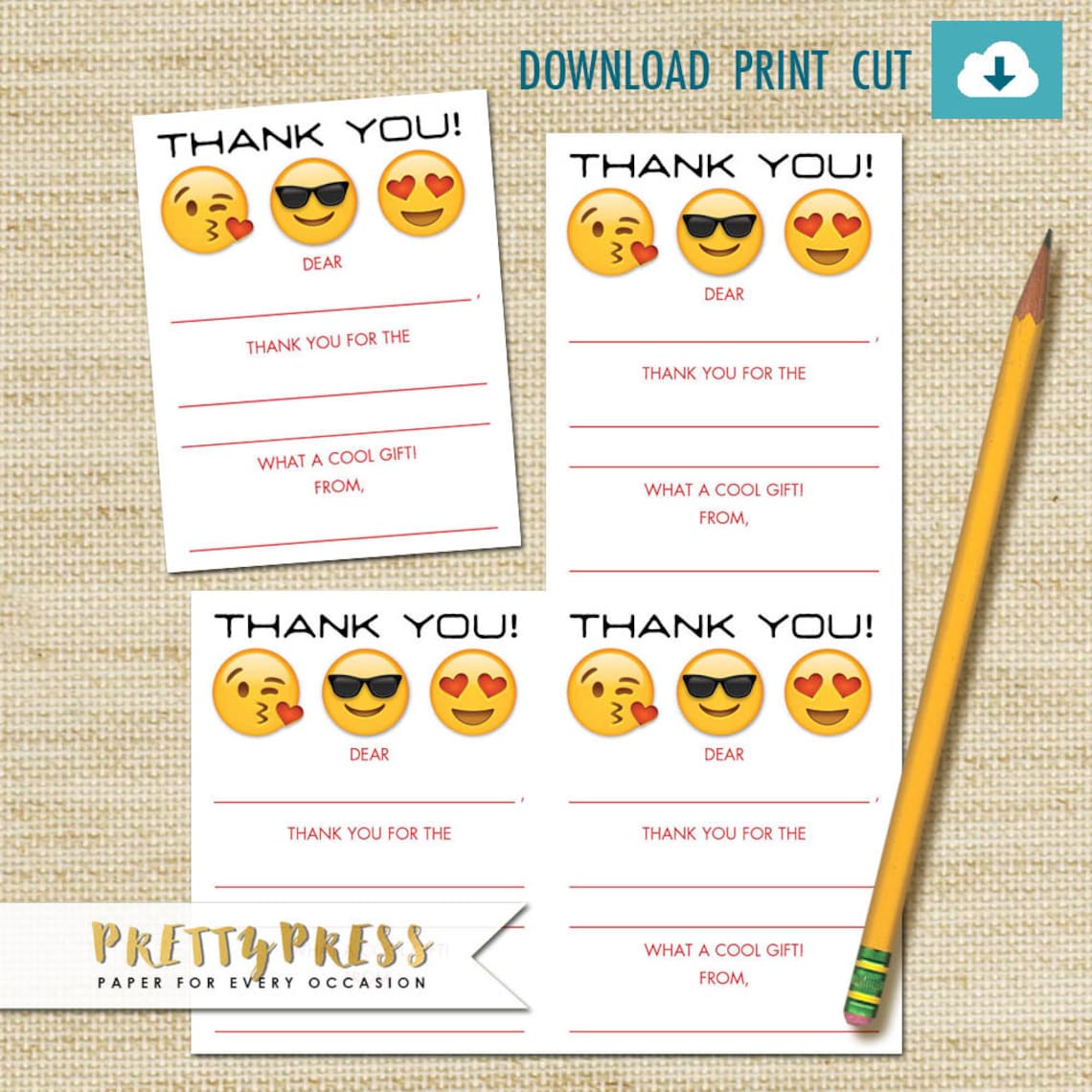 Emoji Thank You Cards Instant Download Kids Fill-in Thank - Etsy