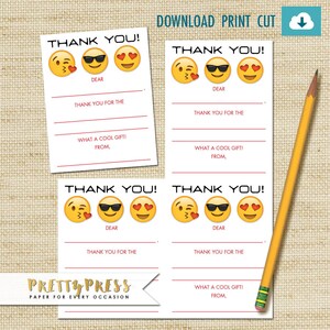 Emoji Thank You Cards, Instant Download, Kids Fill-in Thank You Card ...