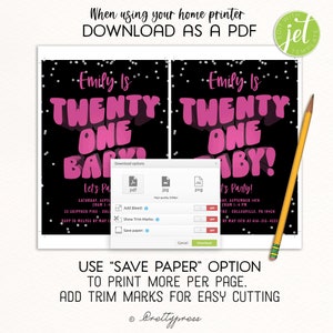 21st Birthday Invitation, Editable Twenty First Birthday Invite, Retro ...