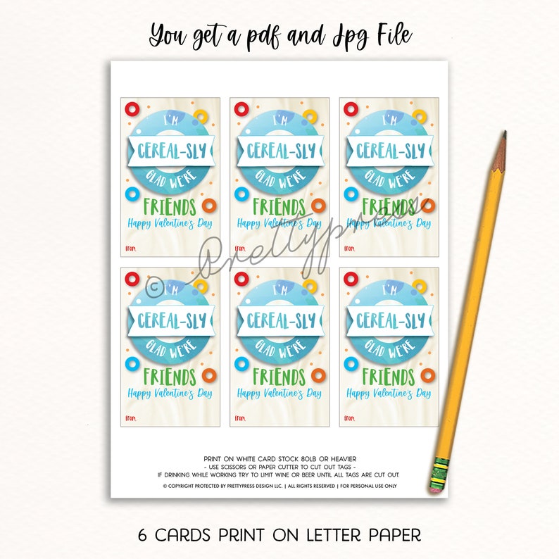 Cereal Valentine, Printable Cereal Valentine Card or Tag, Printable ...