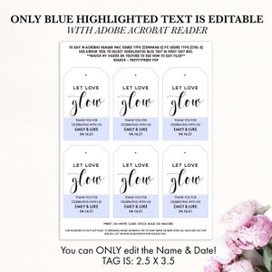 Let Love Glow Candle Favor Tag, Candle Wedding Favor, Editable, Wedding ...