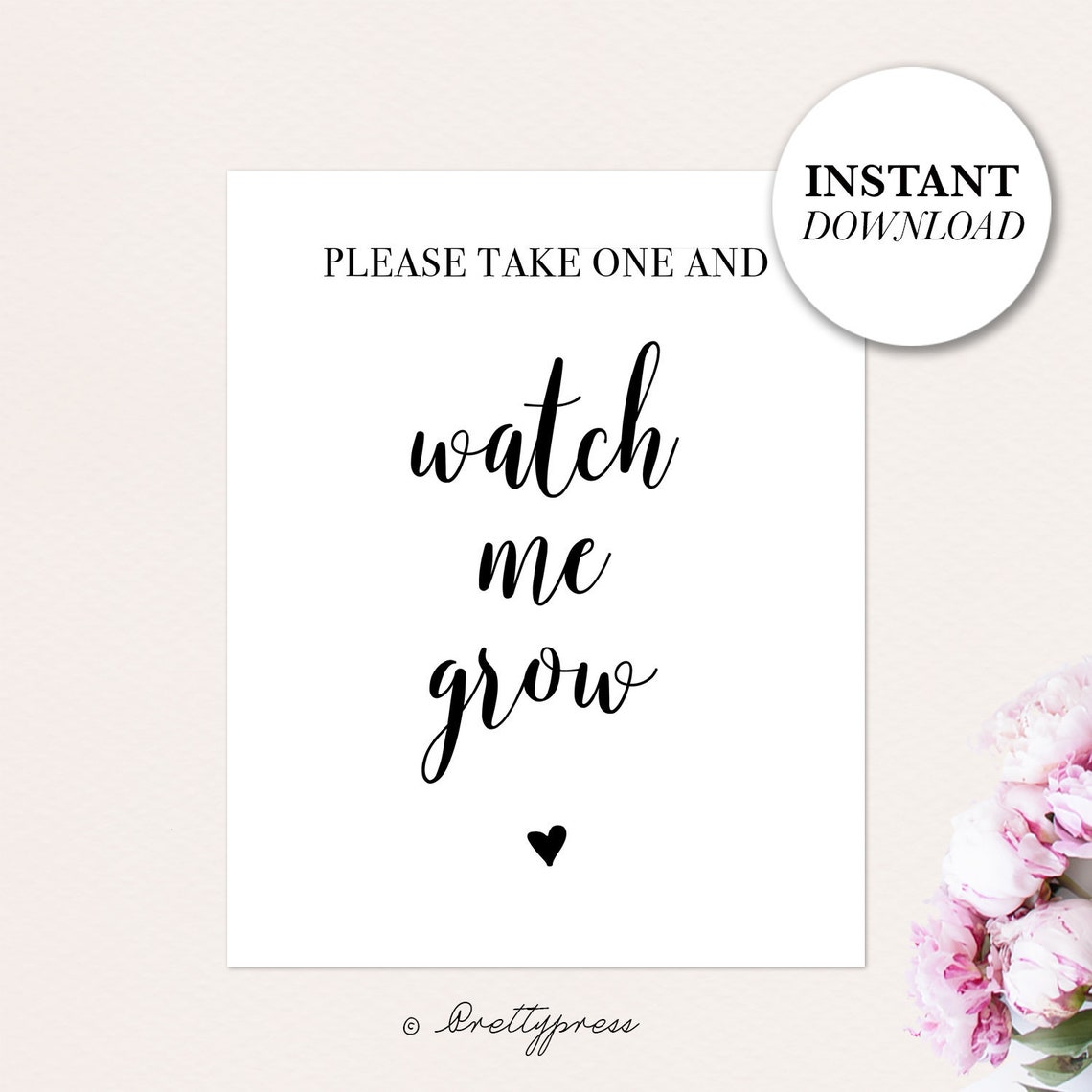 Please Take One and Watch Me Grow, Baby Shower Printable Sign, Instant ...