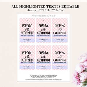 Popping With Excitement Tags, EDITABLE Popcorn Favor Tag, Baby Shower ...