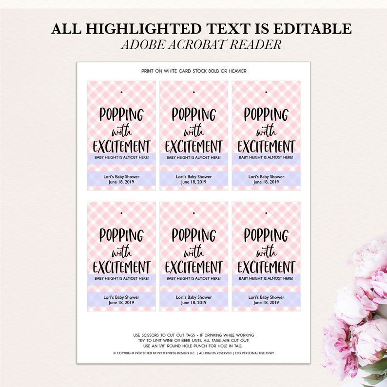 Popping With Excitement Tags EDITABLE Popcorn Favor Tag Baby - Etsy