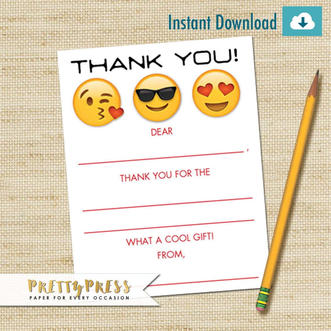 Emoji Thank You Cards Instant Download Kids Fill-in Thank - Etsy