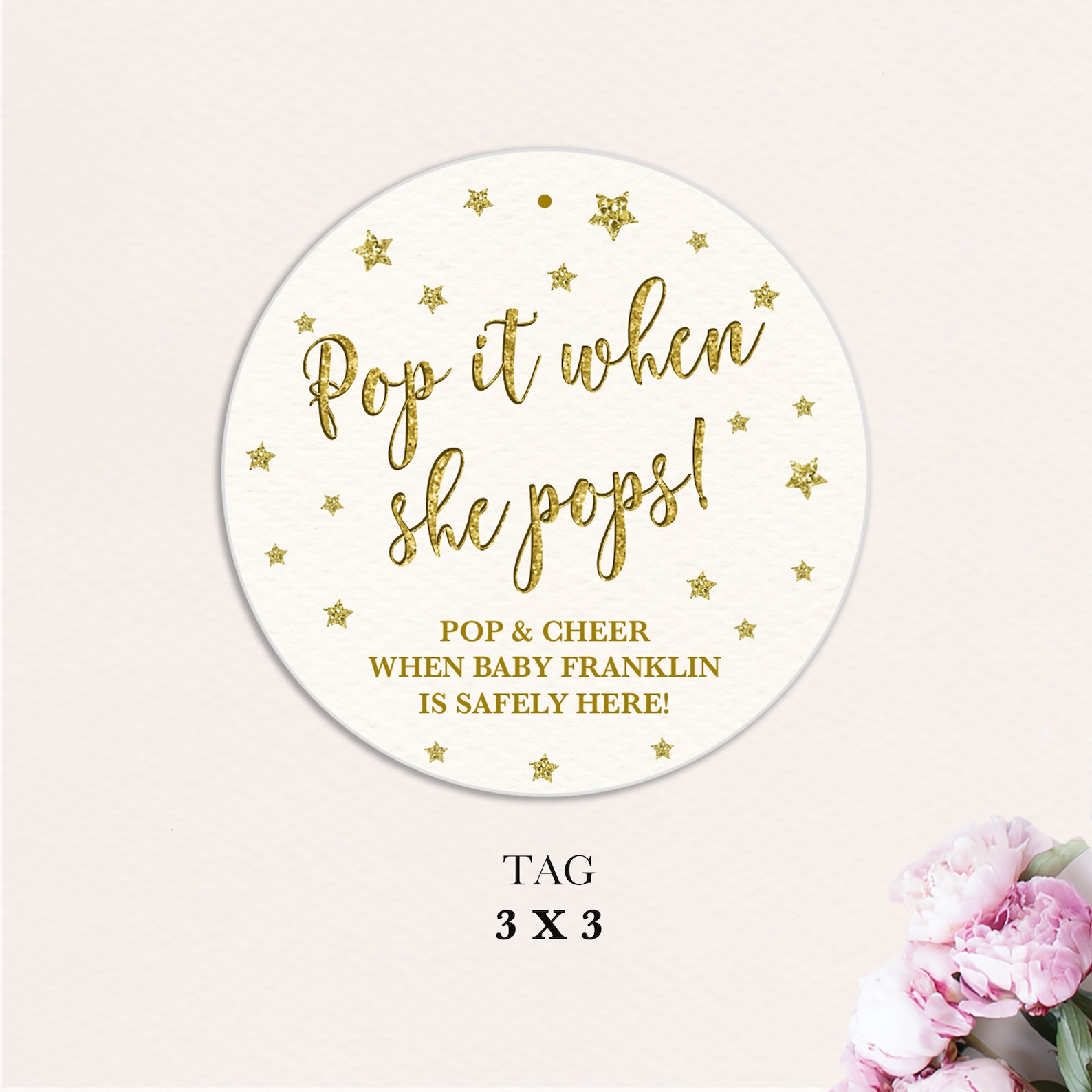 Pop When She Pops Favor Tags, White & Gold Glitter (editable PDF) - Etsy