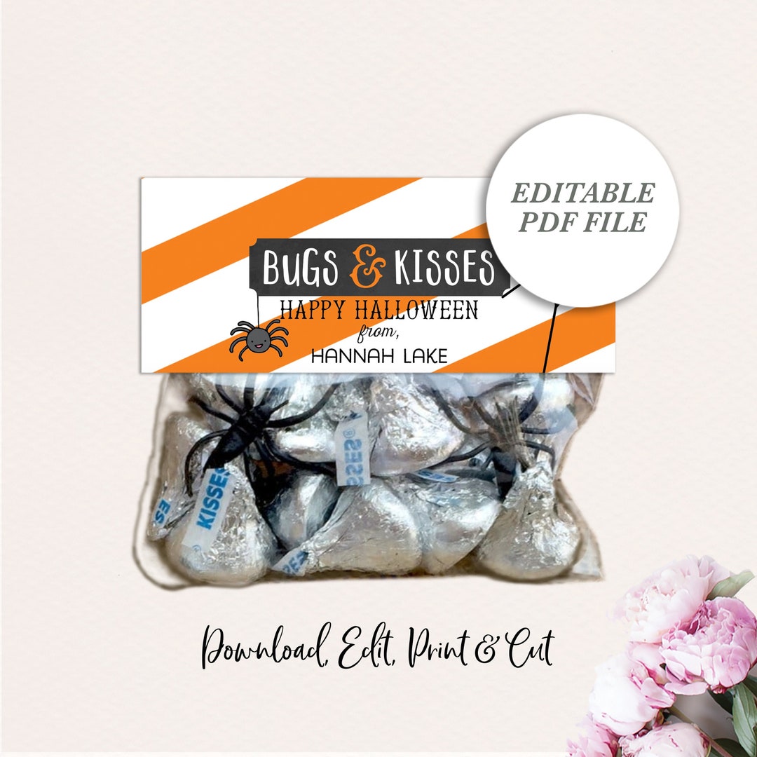 Halloween Treat Bag Toppers, Treat Bag Toppers, Bugs and Kisses Topper ...