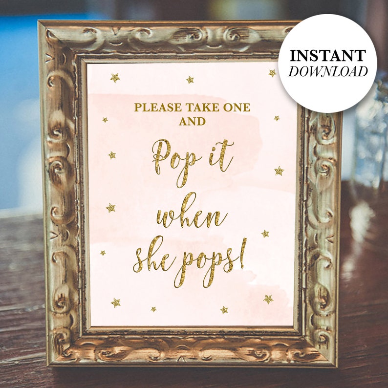 Pop It When She Pops Printable Sign Pink and Gold Baby Shower - Etsy