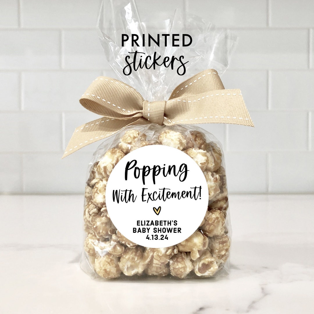 Popping With Excitement, Baby Shower Favor STICKERS, Pop Corn Shower ...