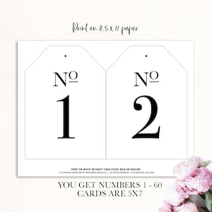 Table Number Tags, Printable Wedding Table Numbers, Instant Download ...