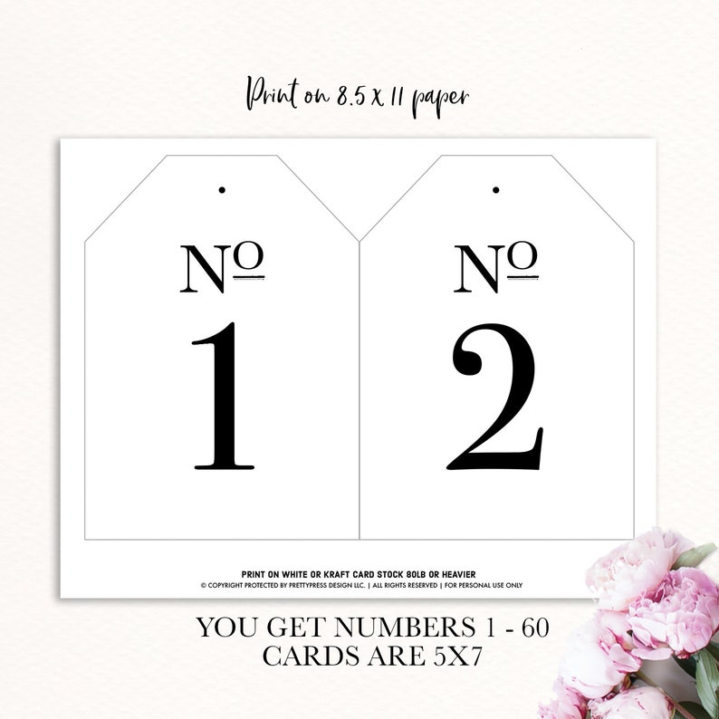 Table Number Tags Printable Wedding Table Numbers Instant | Etsy