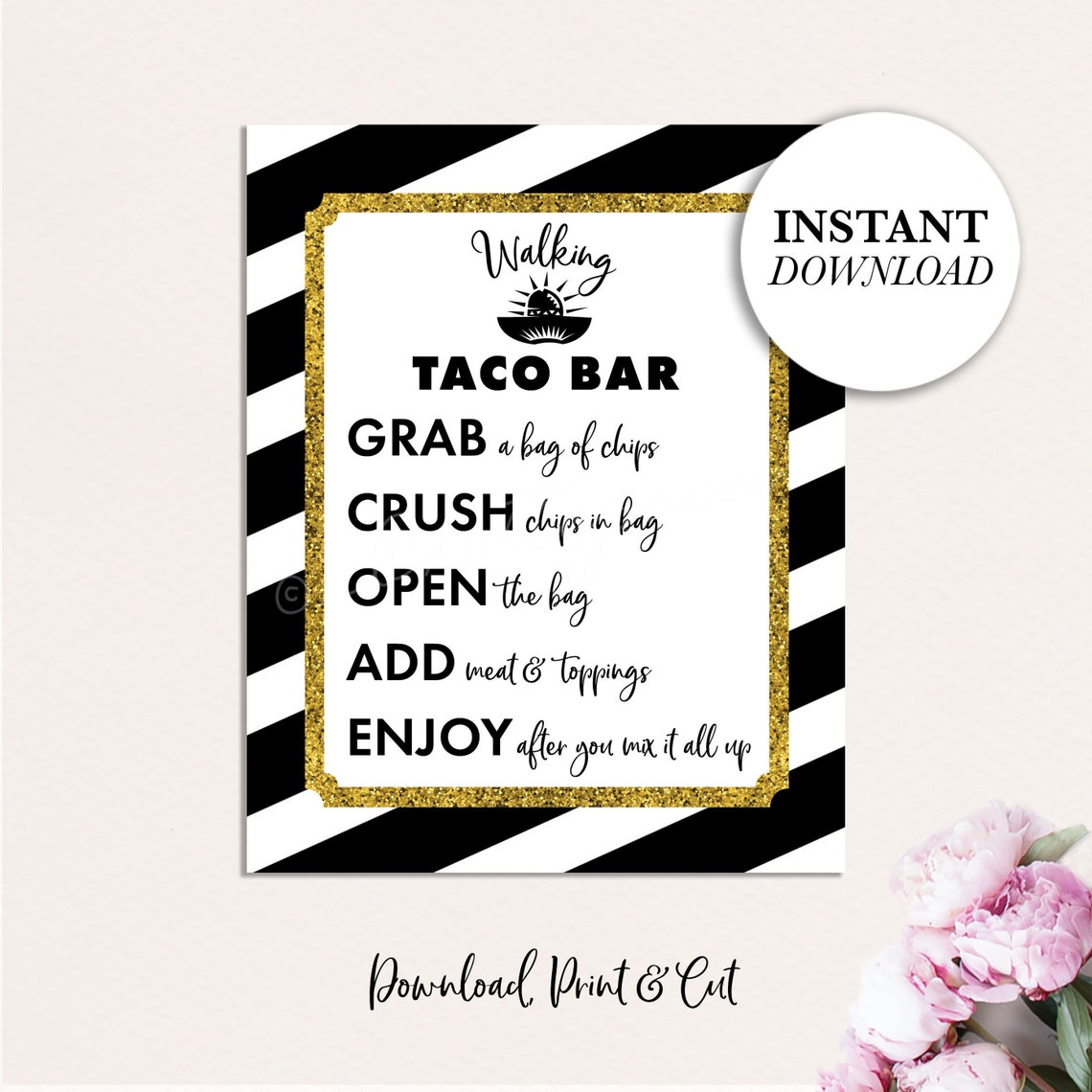 Walking Taco Sign Printable Walking Taco Bar Sign Printable | Etsy
