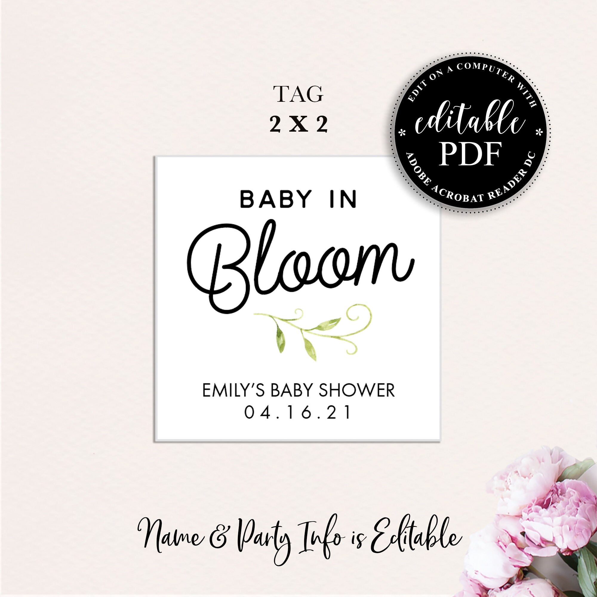 Baby in Bloom Tag, Baby in Bloom Tag Template, EDITABLE Shower Favor ...