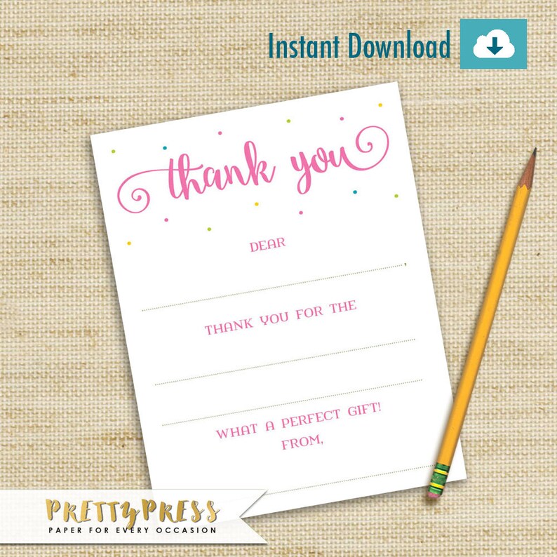 Birthday Thank You Cards Girls Confetti Birthday Fill in - Etsy
