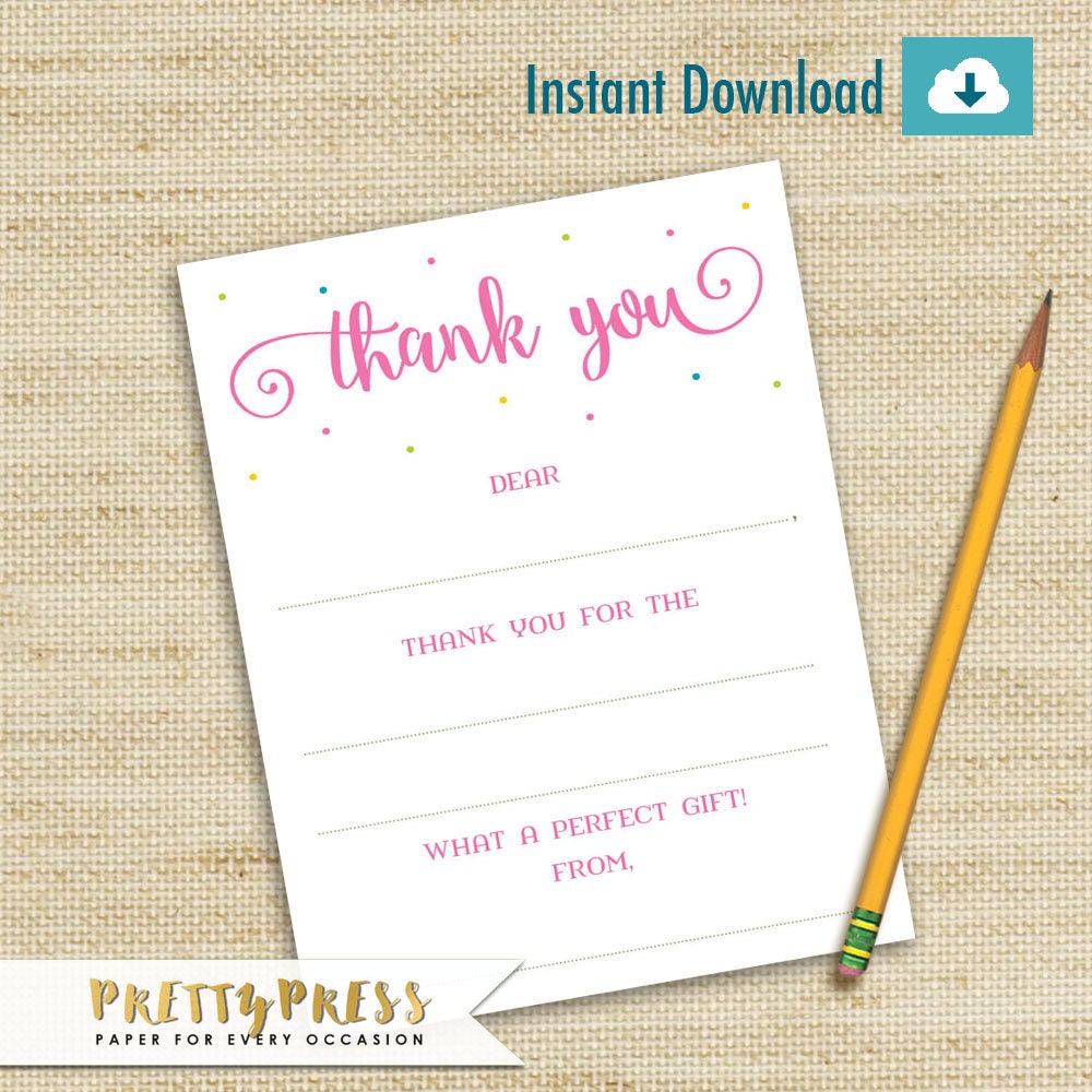 Birthday Thank You Cards - Girls Confetti Birthday, Fill in the Blank ...