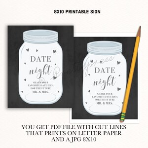Date Night Sign, Date Night Jar Sign & Cards, Ball Jar, Printable Date ...