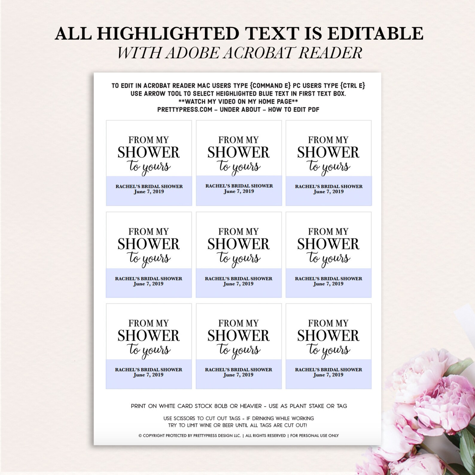 Printable Bridal Shower Tags, From My Shower to Yours Favor Tags ...