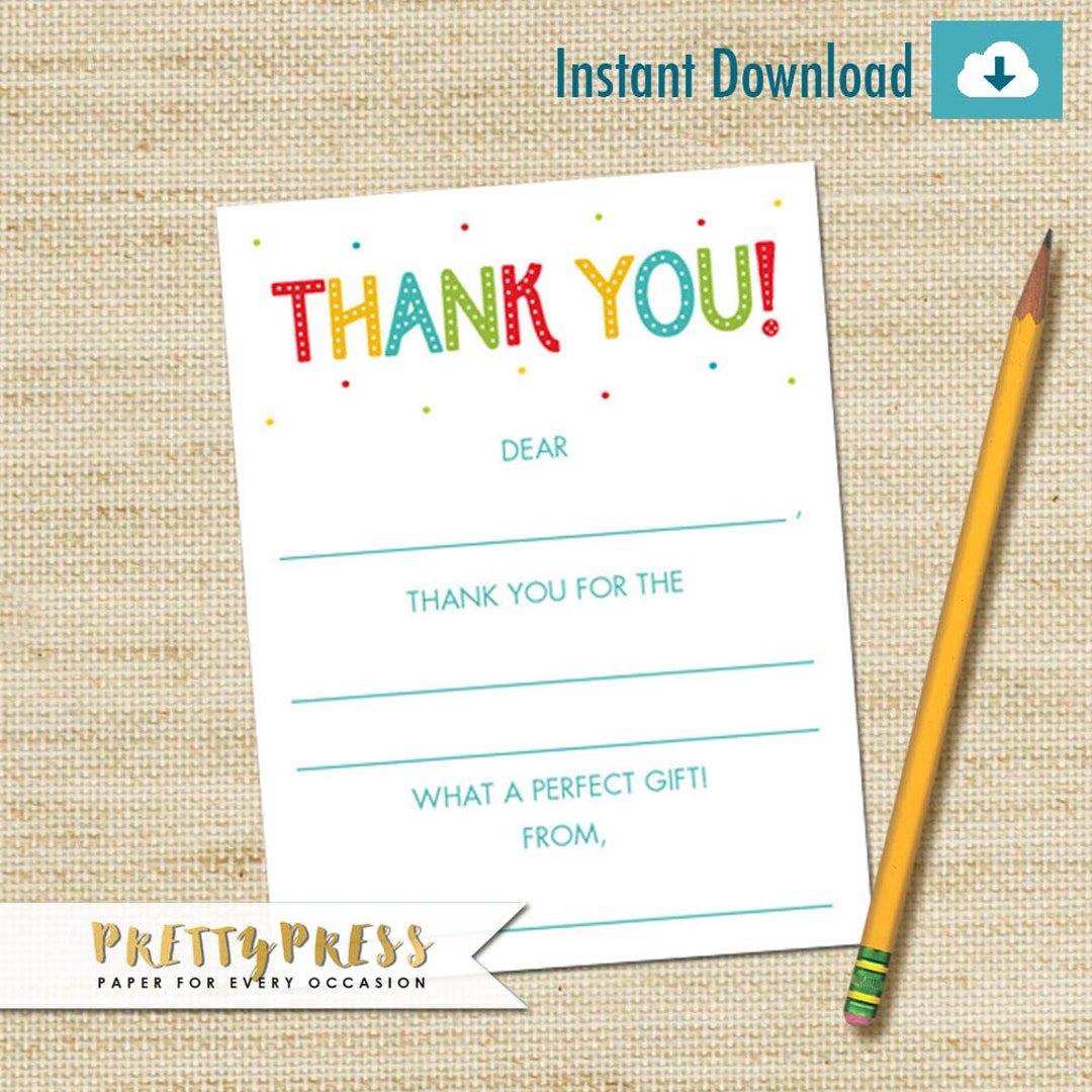 Rainbow Fill in Thank You Cards, Instant Download, Rainbow Birthday ...
