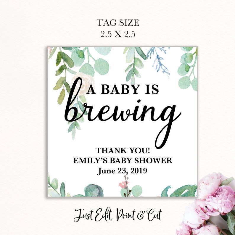 Buy Baby is Brewing Baby is Brewing Tea Tag Template EDITABLE Online in ...