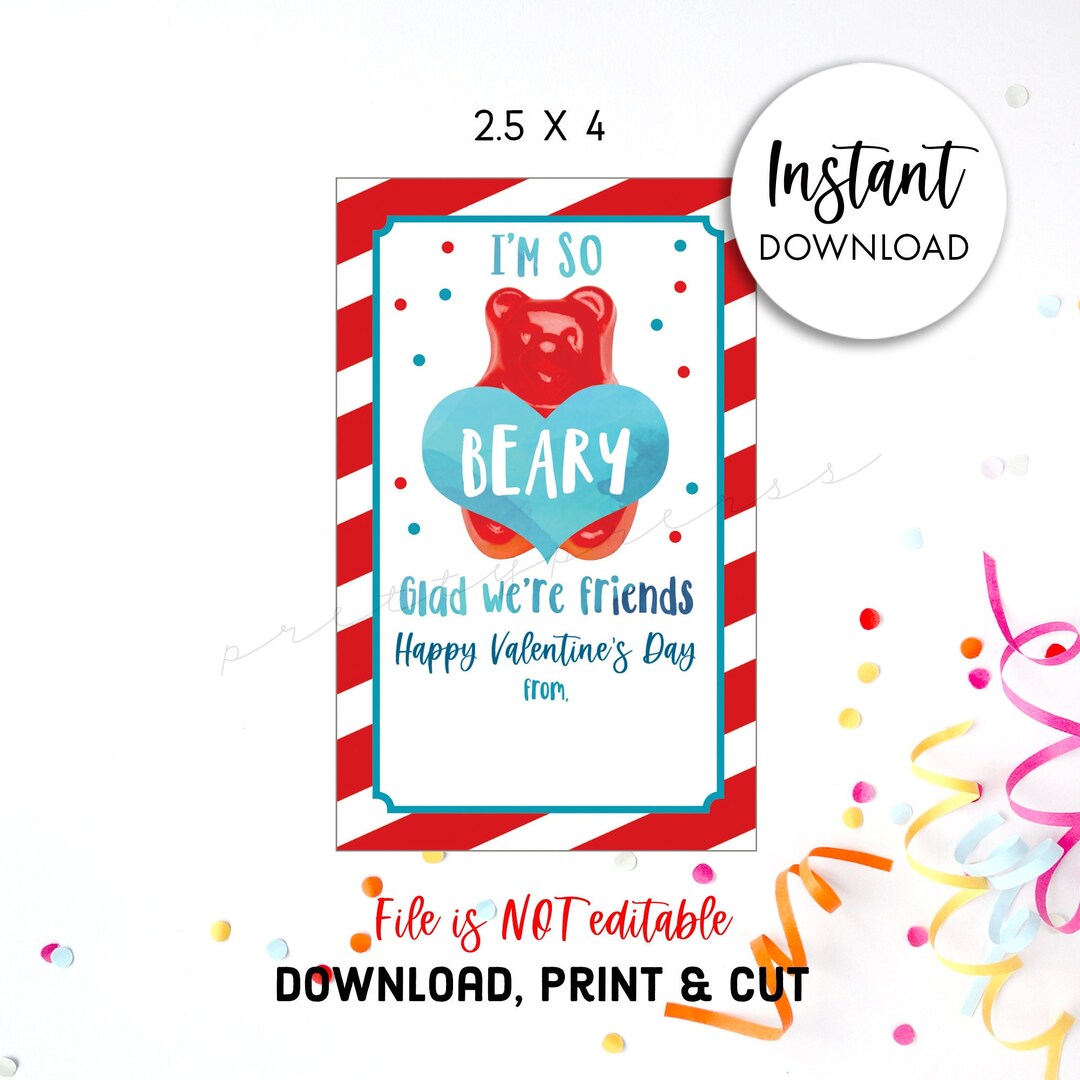 Gummy Bear Valentine, Gummy Bear Valentine's Day Printable, Printable ...