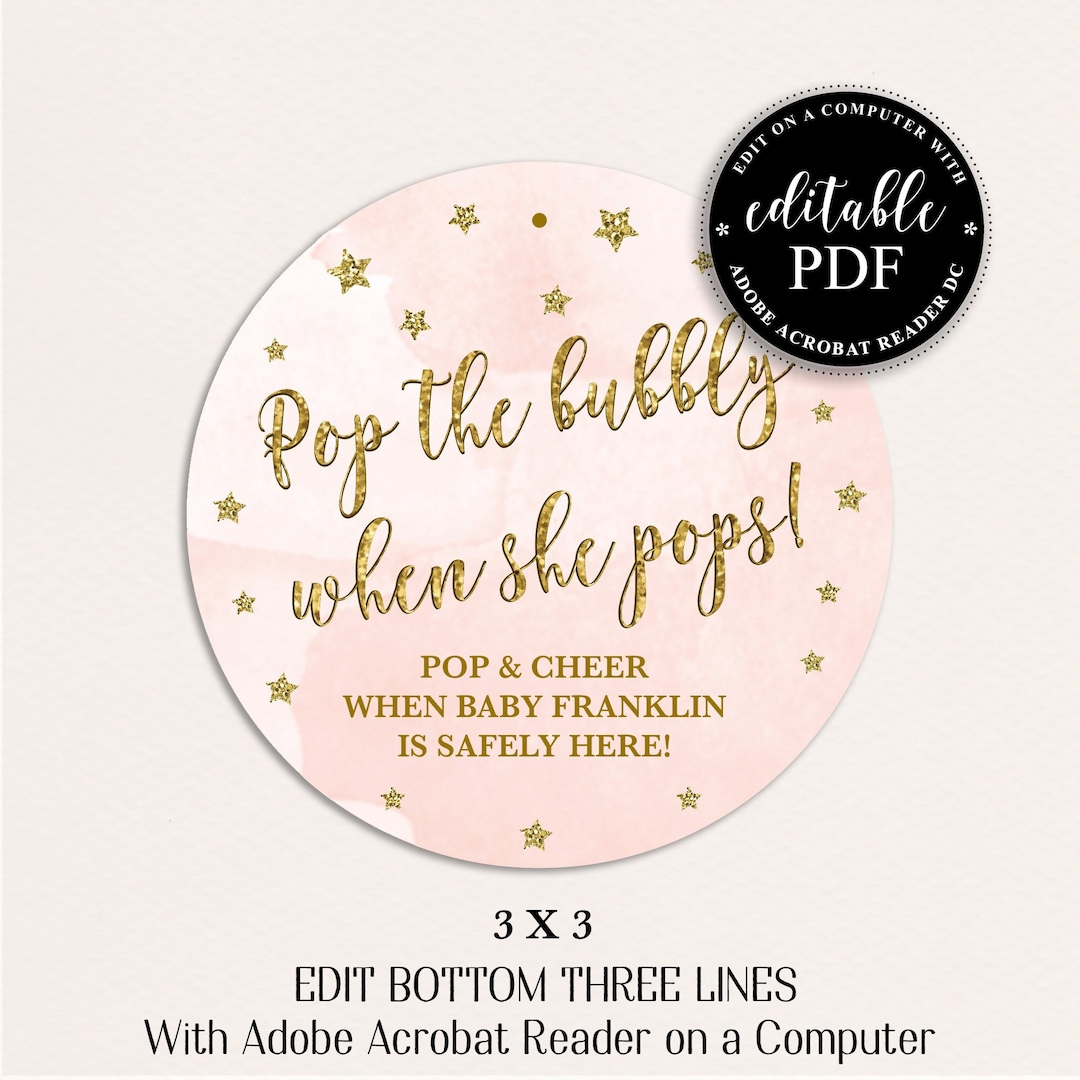 Champagne Bottle Tags, Pop the Bubbly When She Pops, Baby Shower Favor ...