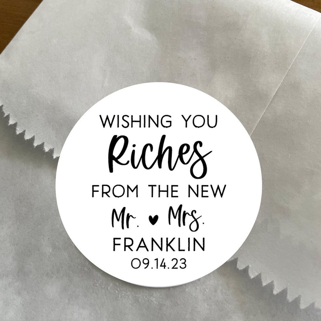 Wishing You Riches From the New Mr and Mrs Sticker, Wedding Lotto Favor ...