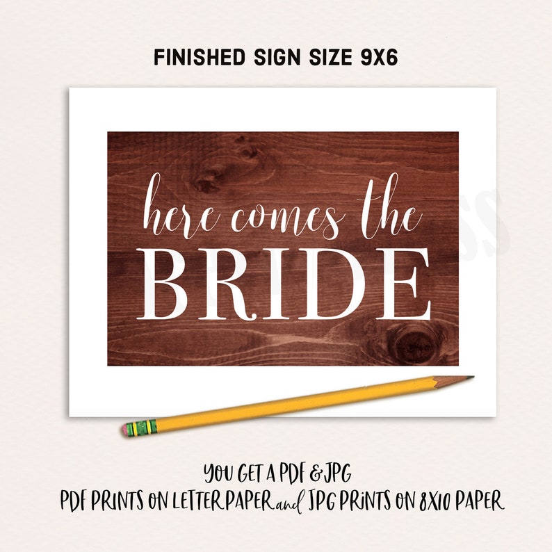Here Comes the Bride Sign Printable Wedding Sign Printable | Etsy