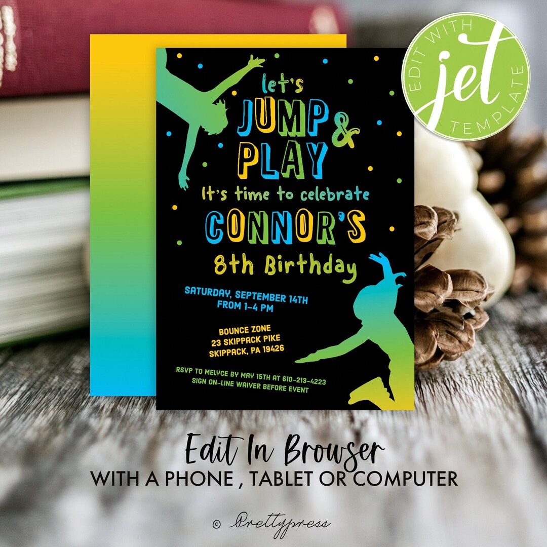 Boys Trampoline Birthday Invitation, Trampoline Park Invitation, Jump ...