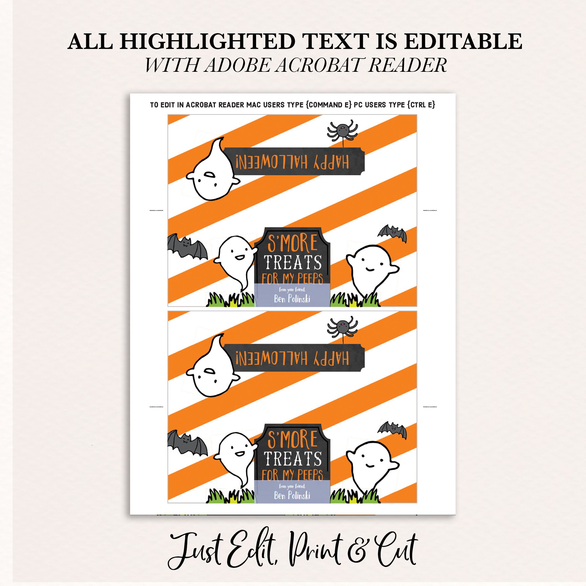 Halloween Treat Toppers, Editable Treat Bag Toppers, Smores Tags, S ...