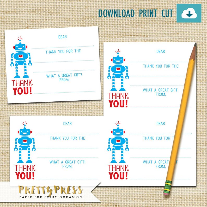 Robot Thank You Cards Robot Party Fill in Cards Birthday | Etsy
