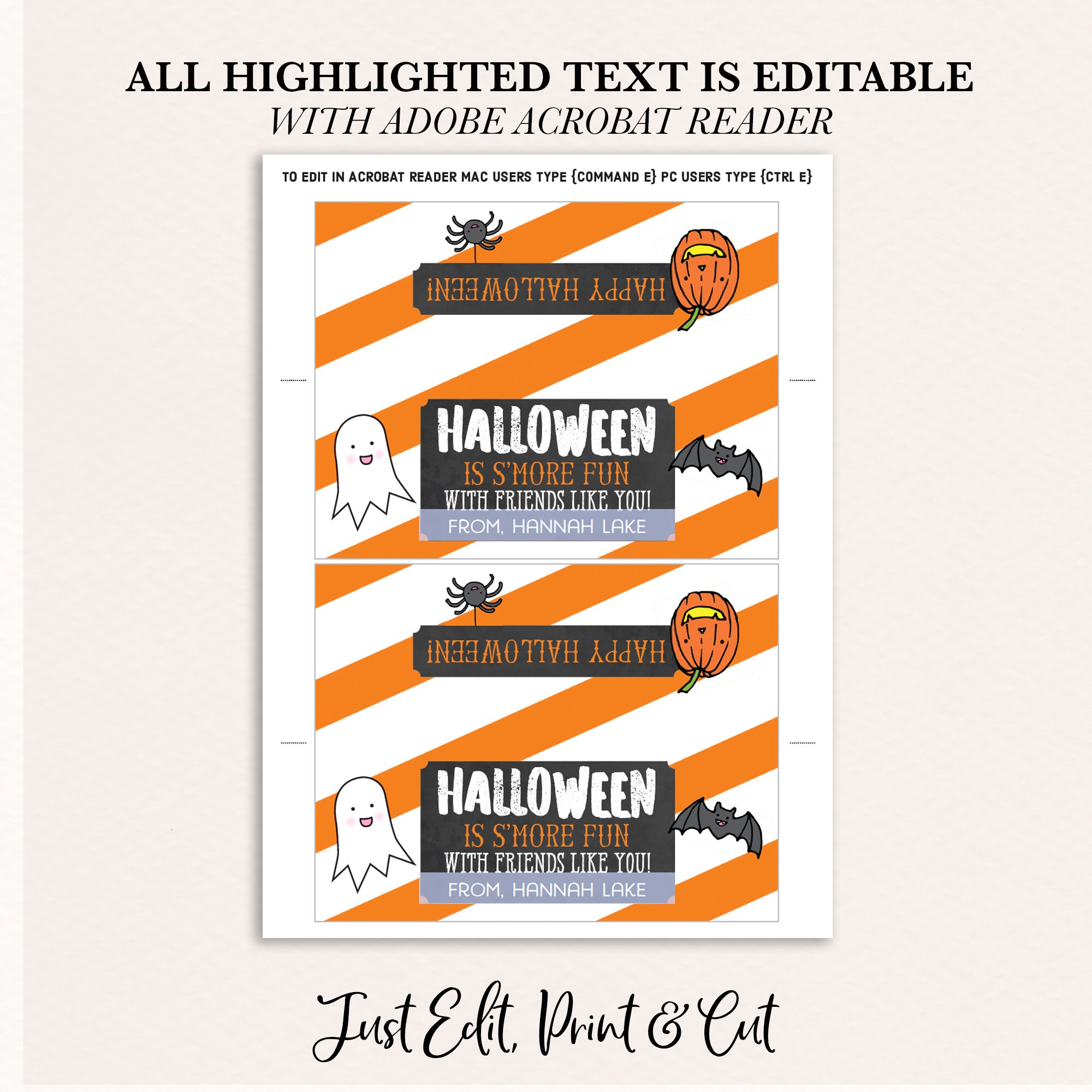 PRINTABLE Halloween Favor Tag Editable Treat Bag Toppers | Etsy