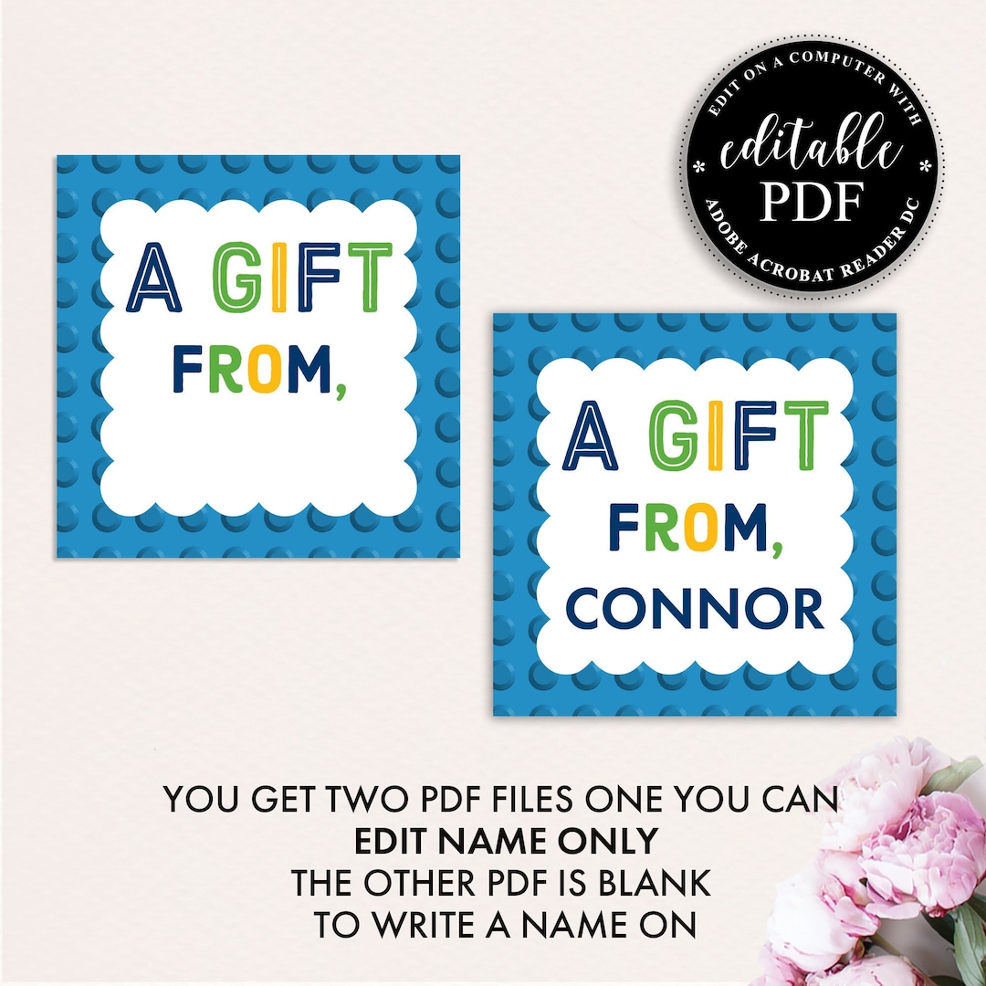 Boy Gift Tags, Blue Building Blocks Gift Enclosure Cards, Editable Gift ...