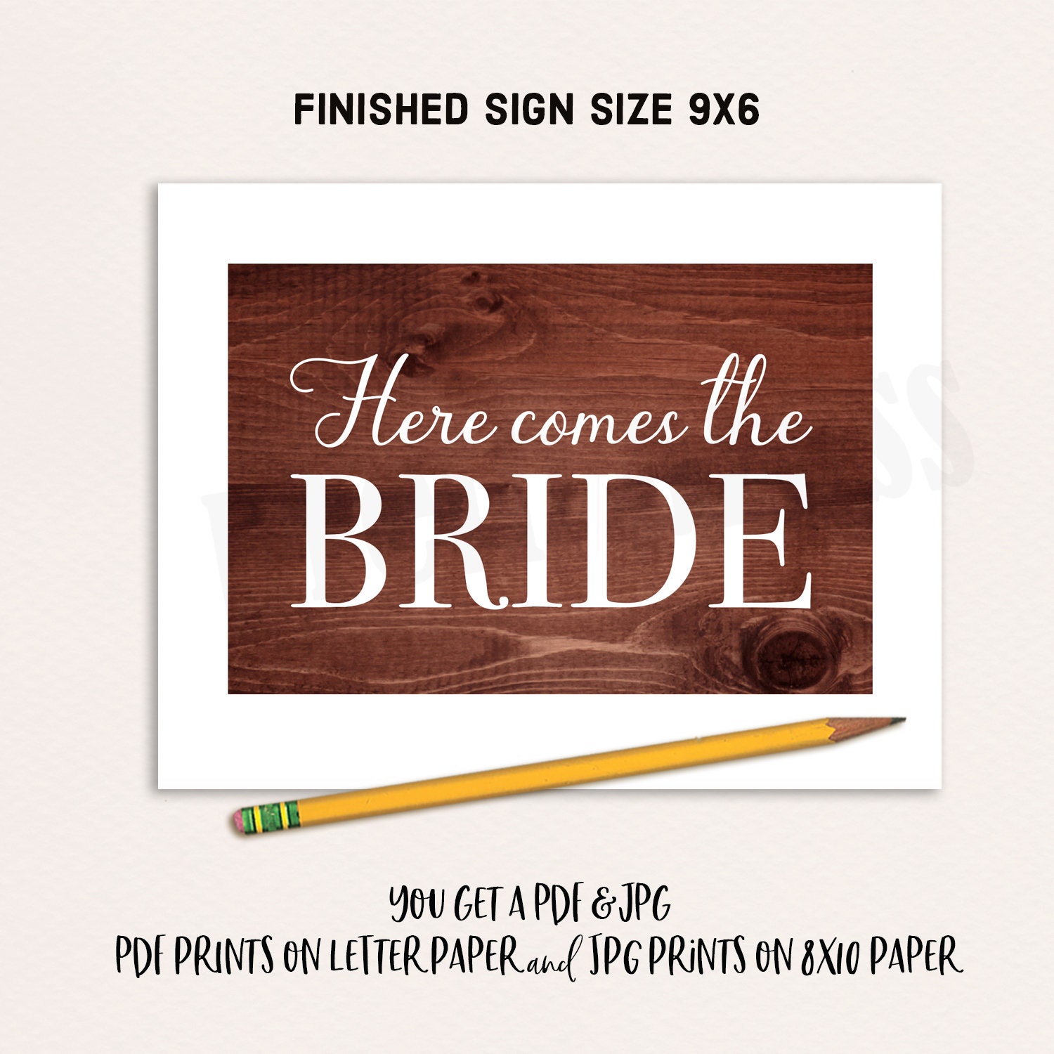 Here Comes the Bride Sign, Printable Ring Bearer Sign, Printable Faux ...