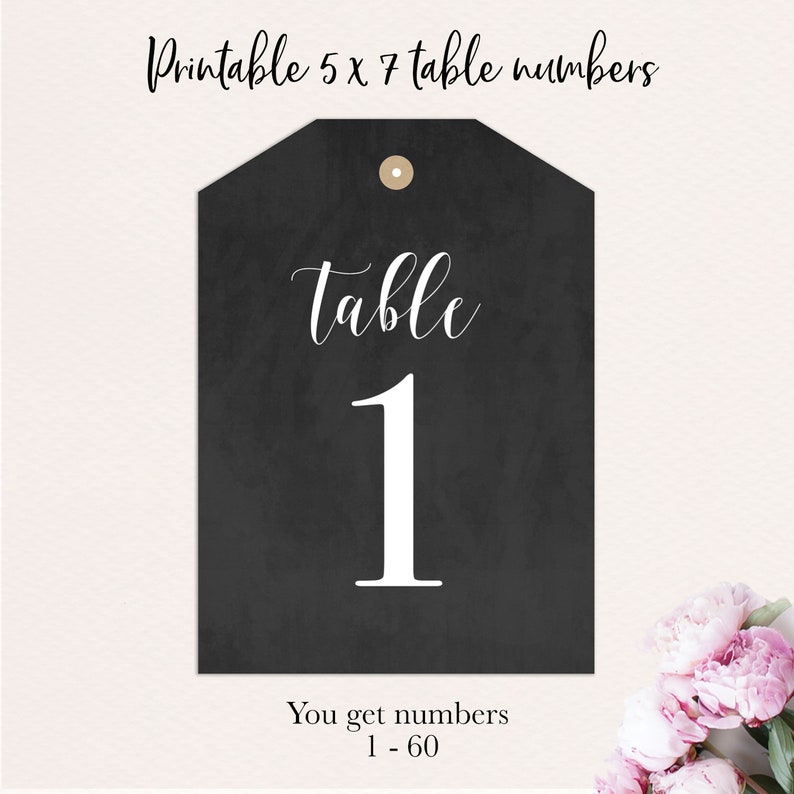 Table Number Tags Wedding Printable Wedding Table Numbers - Etsy