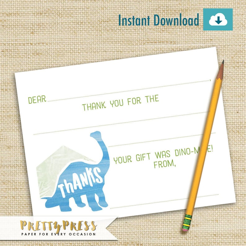 Dinosaur Thank You Cards Kids Dinosaur Party Boy Fill in | Etsy