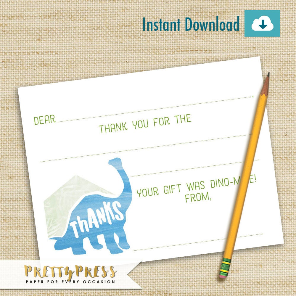 Dinosaur Thank You Cards Kids Dinosaur Party Boy Fill in | Etsy