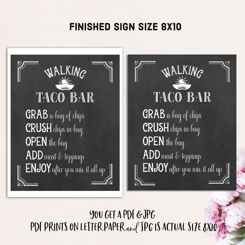 Walking Taco Bar Sign Printable Taco Bar Sign Printable | Etsy