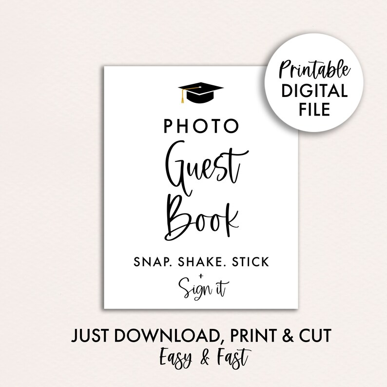 Graduation Photo Guest Book Sign, Black and Gold Party (PDF) - Etsy