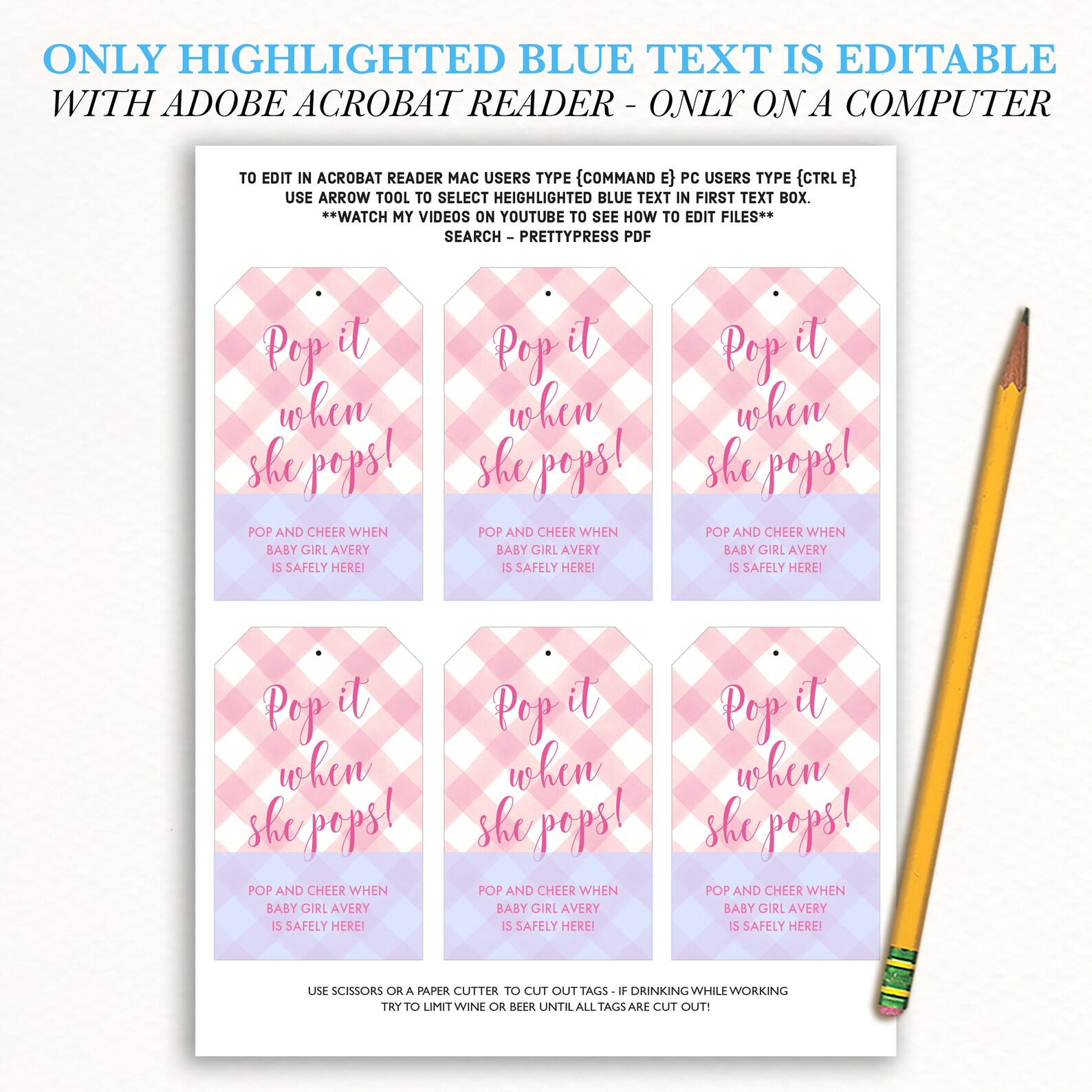 Pop It When She Pops Tags Printable Girl Baby Shower Favor - Etsy