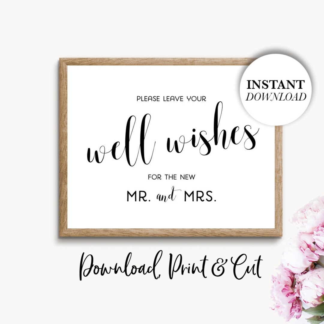 Well Wishes Sign, Well Wishes for Bride and Groom, Printable Well ...