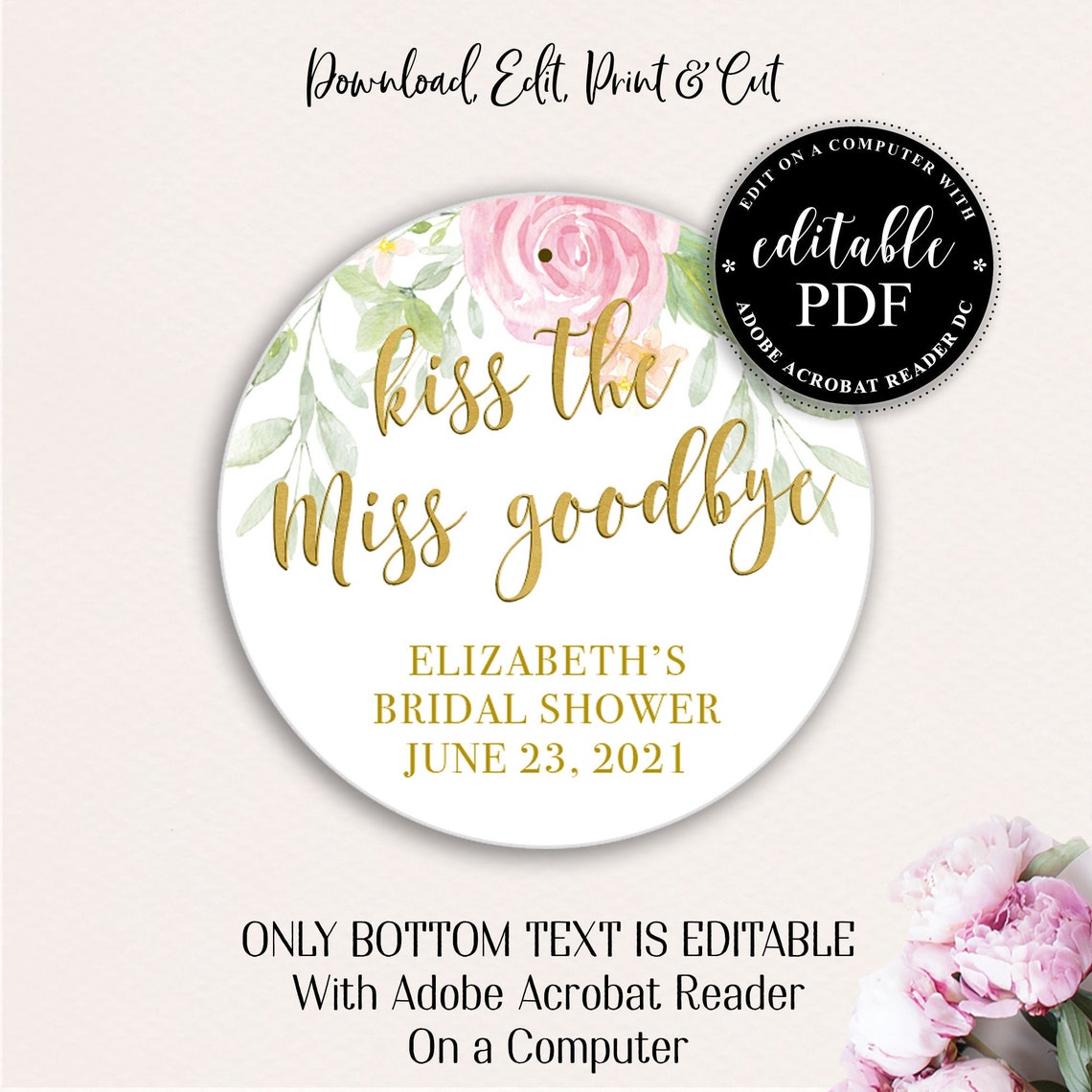 Kiss the Miss Goodbye Tag Instant Download Bridal Shower - Etsy