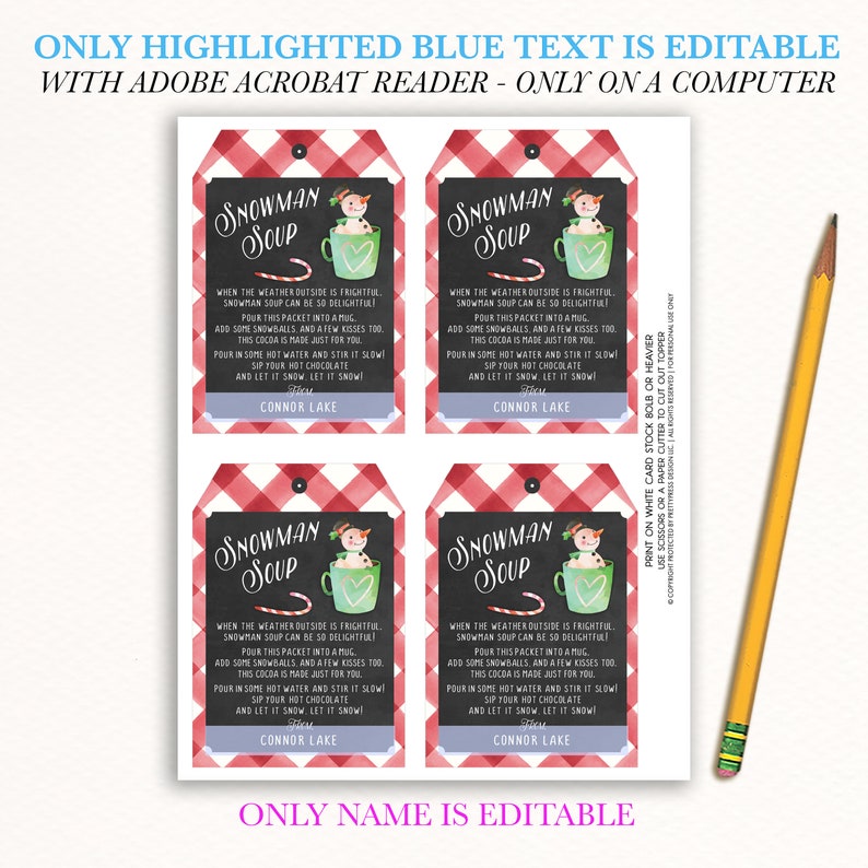 Snowman Soup Printable, Hot Coco Gift Tags, Editable Gift Tag, Kids ...