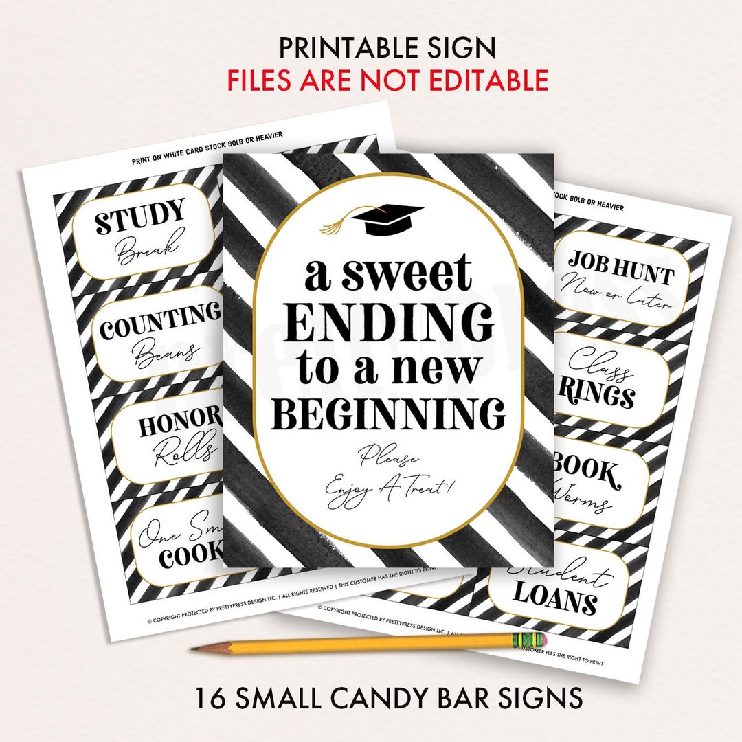 Black and Gold Graduation Candy Bar Signs, Graduation Party Decor, Grad ...