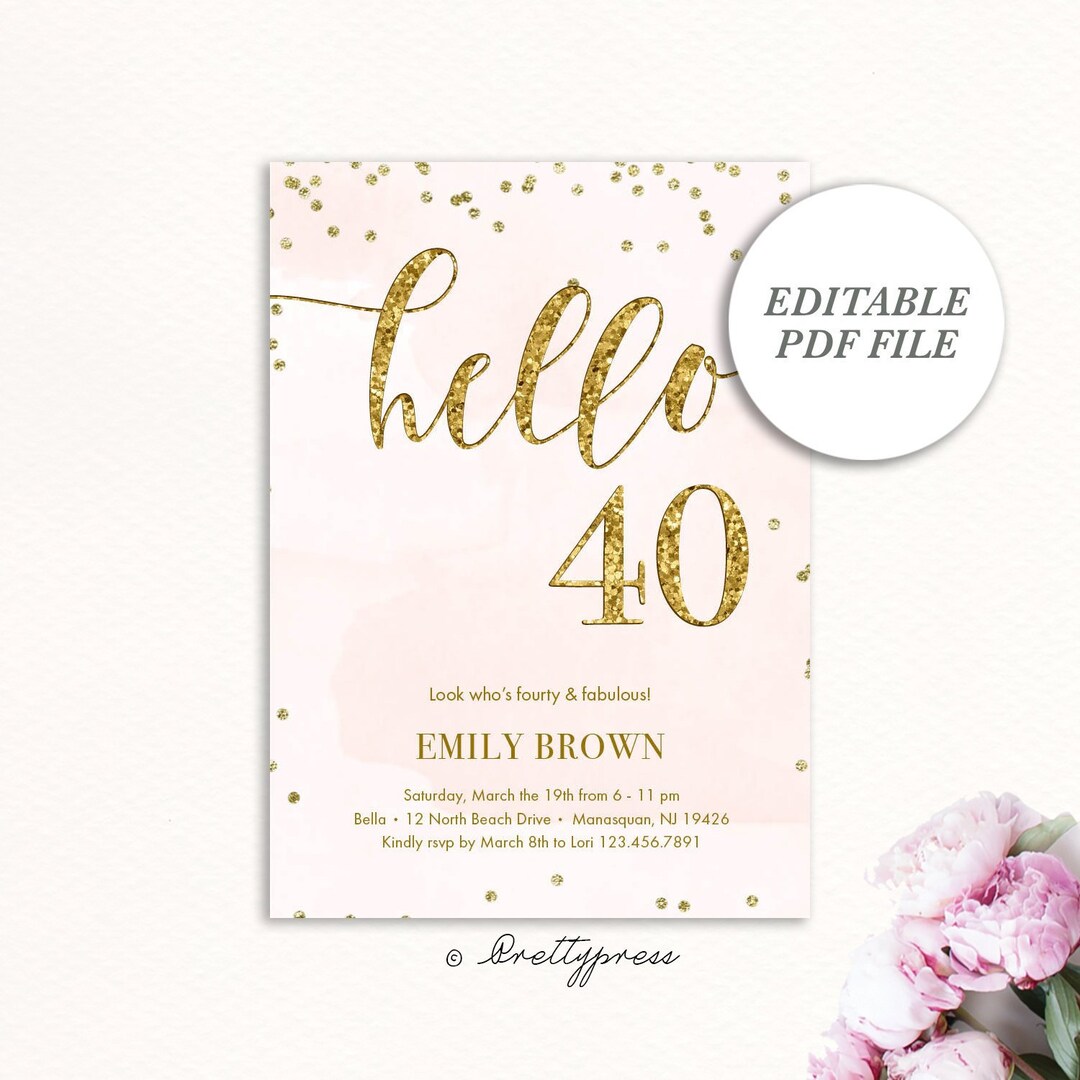40th Birthday Party Invites 40th Birthday Invitation Instant - Etsy