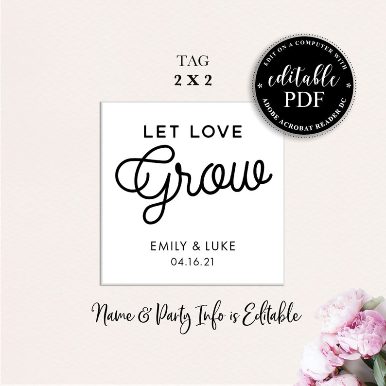 Let Love Grow Tags Plant Tags for Wedding Favor Printable | Etsy