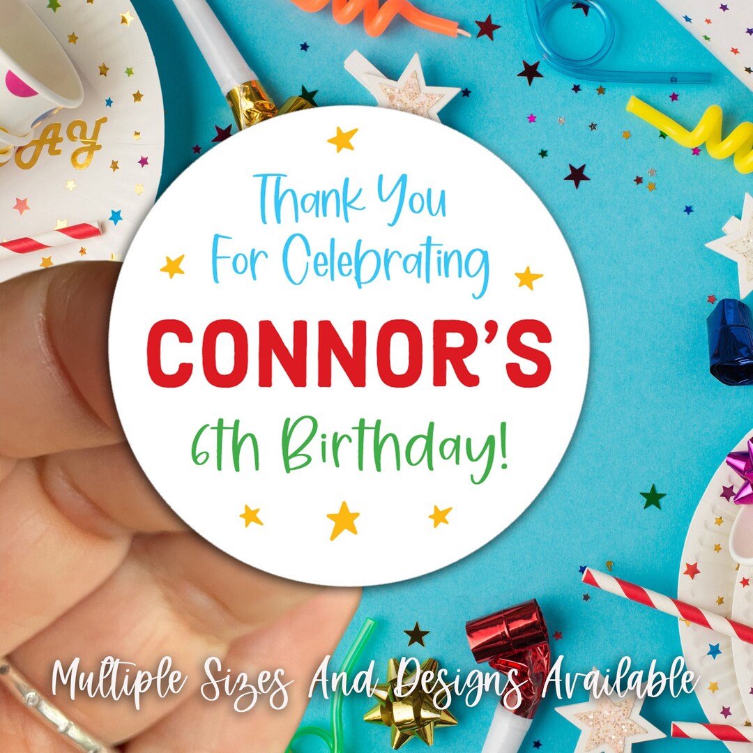 Personalized Birthday Sticker, Thank You Birthday Favor Stickers ...