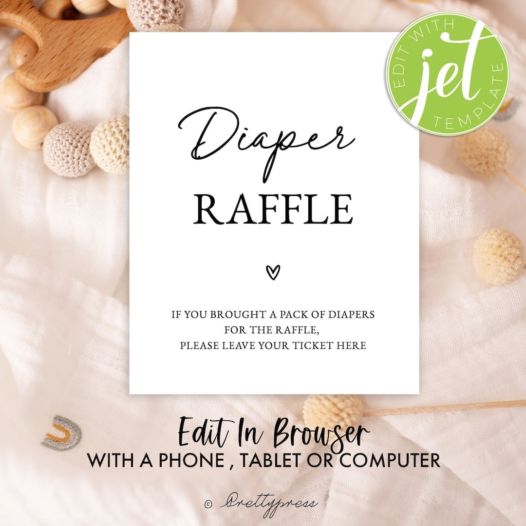 Minimalist Diaper Raffle Sign, Editable 8x10 Printable (digital ...
