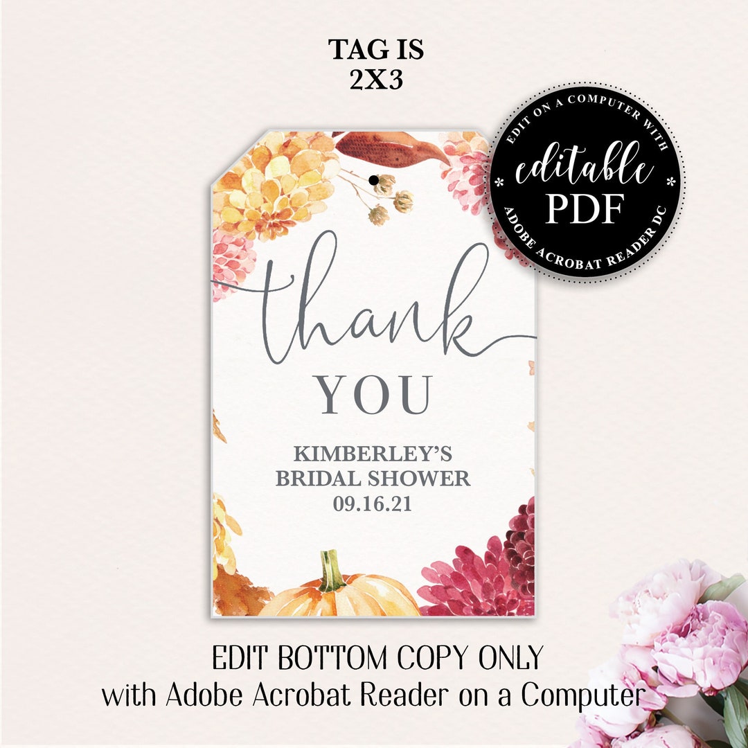 Printable Fall Tags, Fall Floral Bridal Shower Favor Tag, Printable ...
