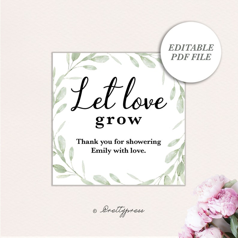 Editable Plant Favor Tags, Let Love Grow, Bridal Shower (PDF) - Etsy